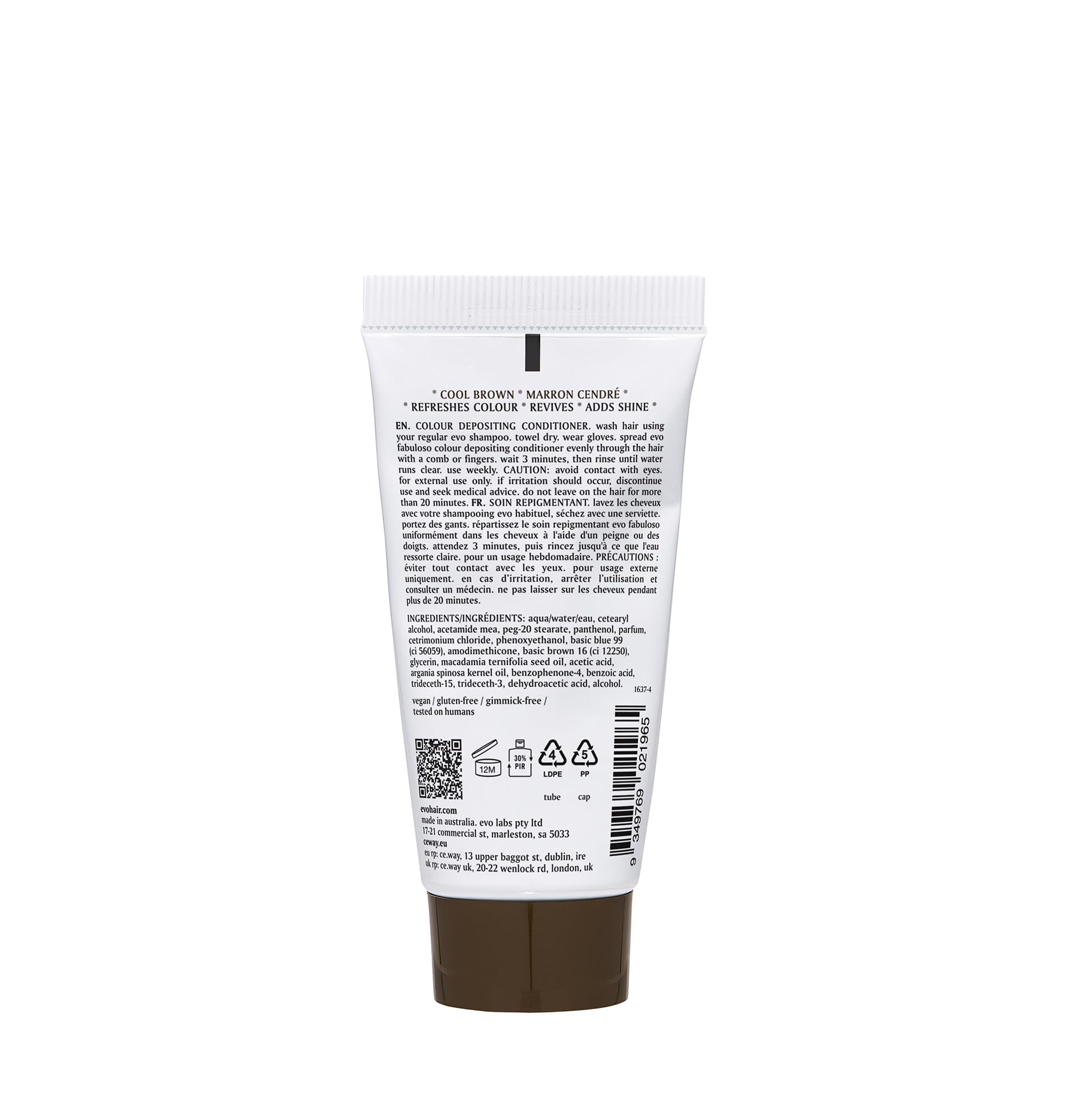 EVO Fabuloso Cool Brown Colour Depositing Treatment - Colour Care Conditioner for Colour -Treated Hair - Helps Maintain Colour Depth, Tone & Shine, 30ml / 1.01fl.oz