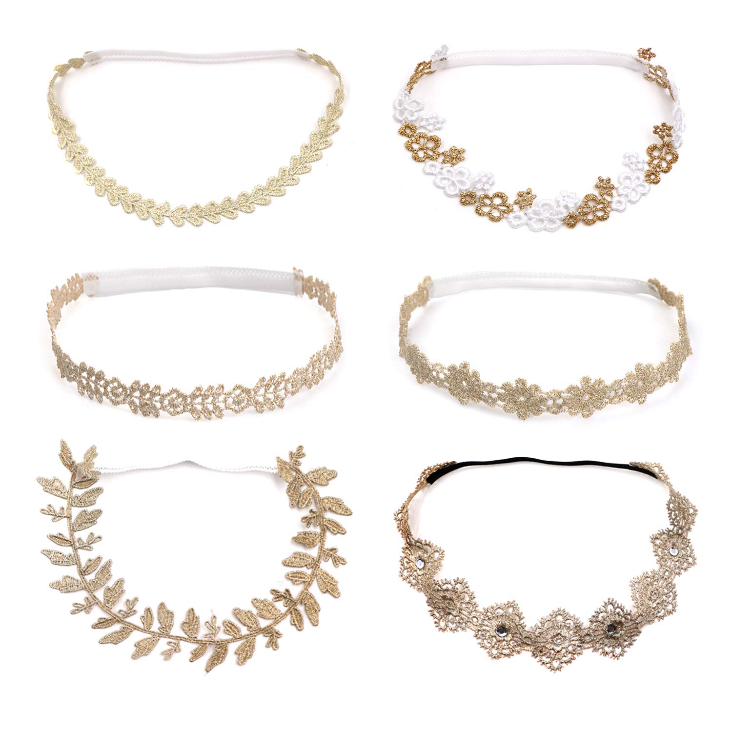 Zapire 6pcs Lace Floral Headbands for Baby Girl Elastic Flower Bows Hair Bands Beautiful Kid Girl Hairbands Hair Accessories