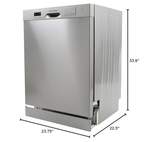 Magic Clean MCDW24SI Dishwasher 24-Inch Built in with 3 Wash Options and Automatic Cycles, Stainless Steel Construction with Electronic Control LED Display, Low Noise Rating, Metallic