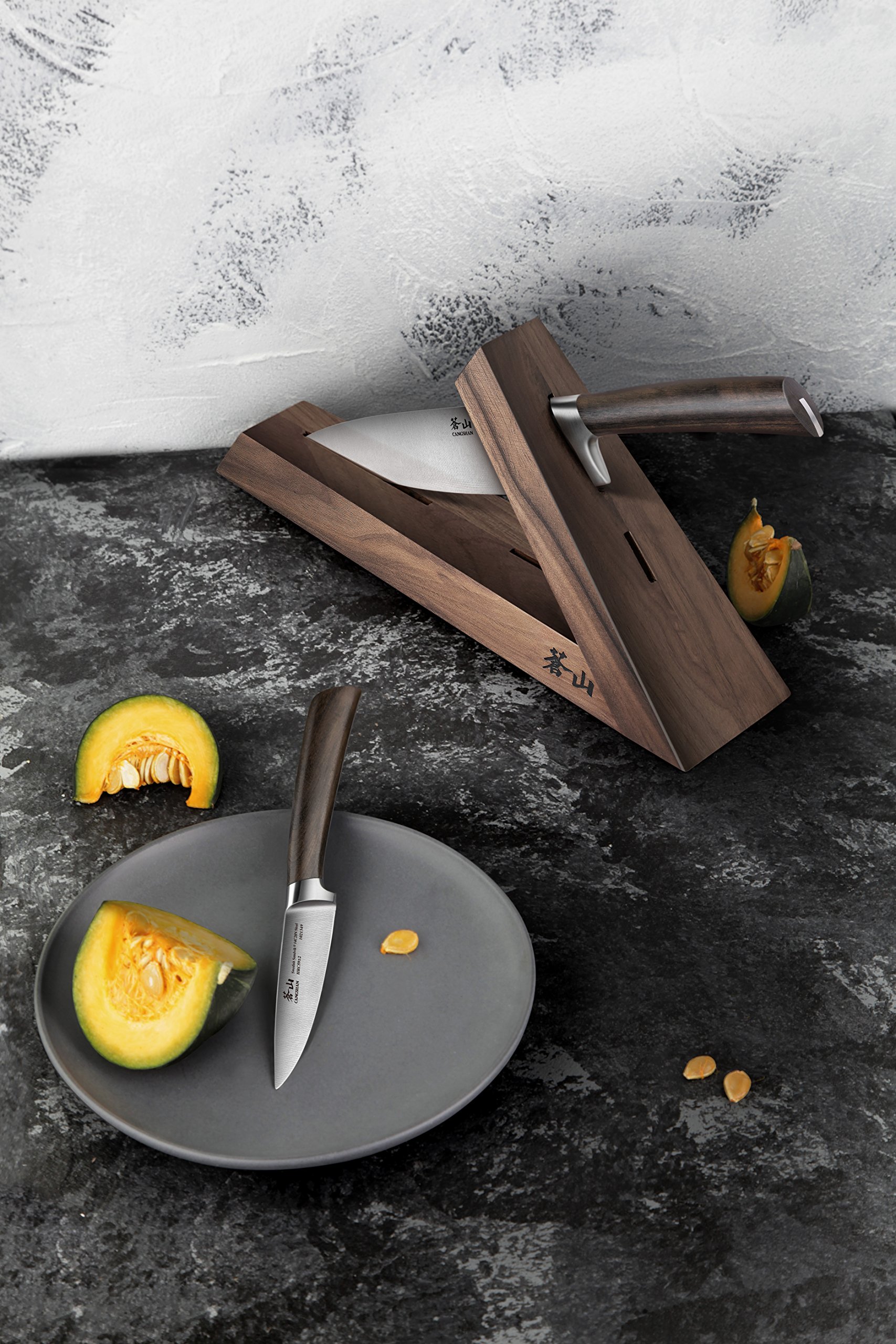 Cangshan TA Series 1021356 Swedish 14C28N Steel Forged 3-Piece TAI Knife Block Set, Walnut