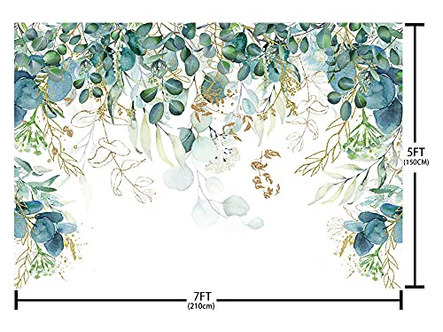 ABLIN 7x5ft Greenery Backdrop for Birthday Party Baby Shower Decorations for Boy Gold and Green Eucalyptus Leaves Gender Reveal Photo Background Photography Shoot Props