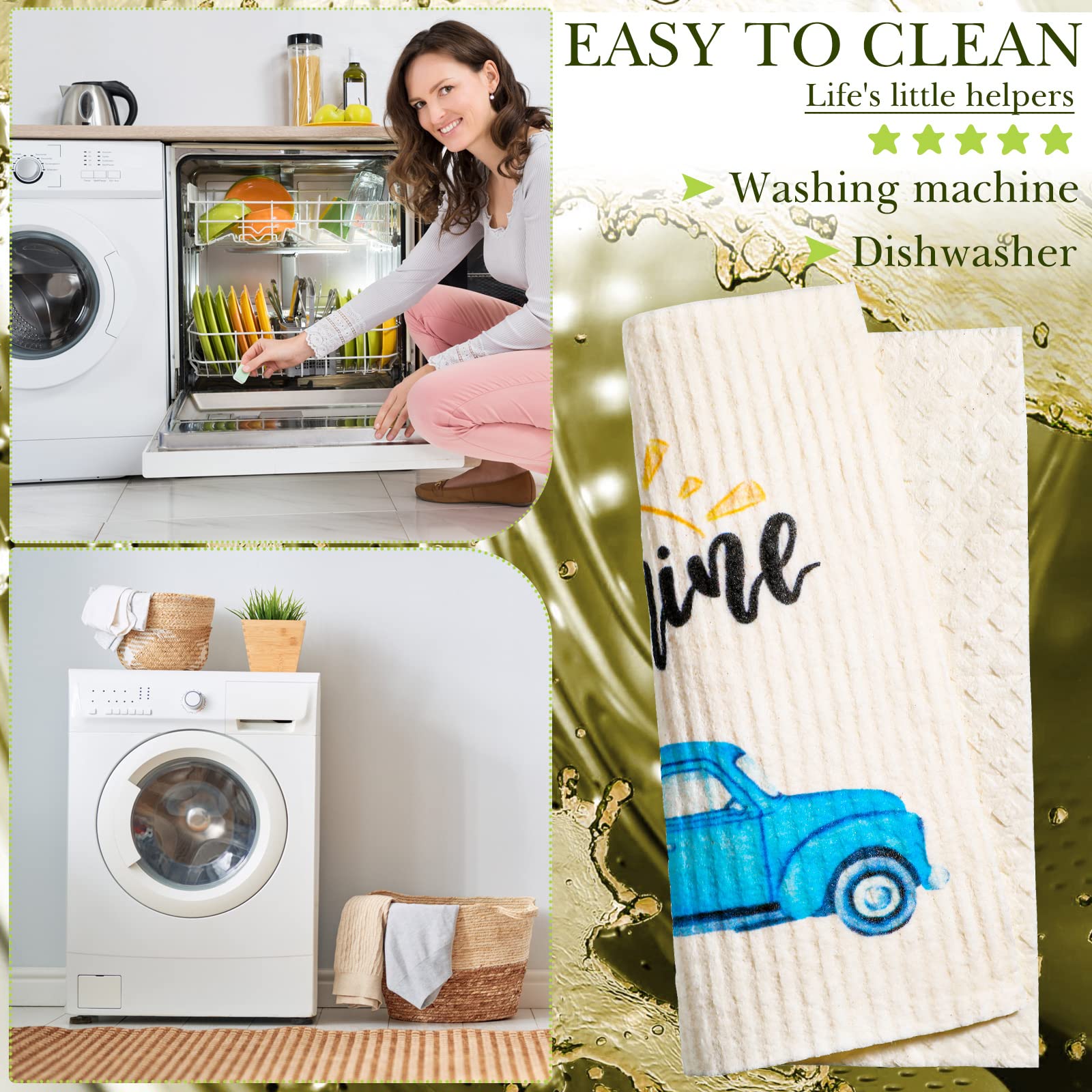 6 Pcs Swedish Kitchen Dishcloths Kitchen Towels, Absorbent Dish Towels, Reusable Sponge Cleaning Dish Cloths Quick Drying Washable Decorative Tea Towels No Odor Bar Hand Towel (Sunflower)