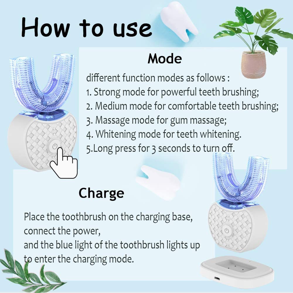 Ultrasonic Toothbrush, Automatic Toothbrush 360° Electric Sonic Toothbrush Teeth Whitening Kit with LED Light, Mayeec Electric Toothbrush Teeth Whitening