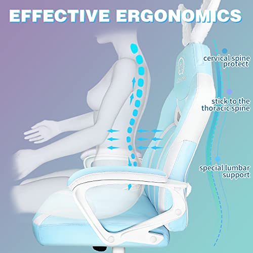 JOYFLY Gaming Computer Chair for Girls Teens, Ergonomic PC Office Kawaii Gamer Chair with Lumbar Support for Women(Light Blue)