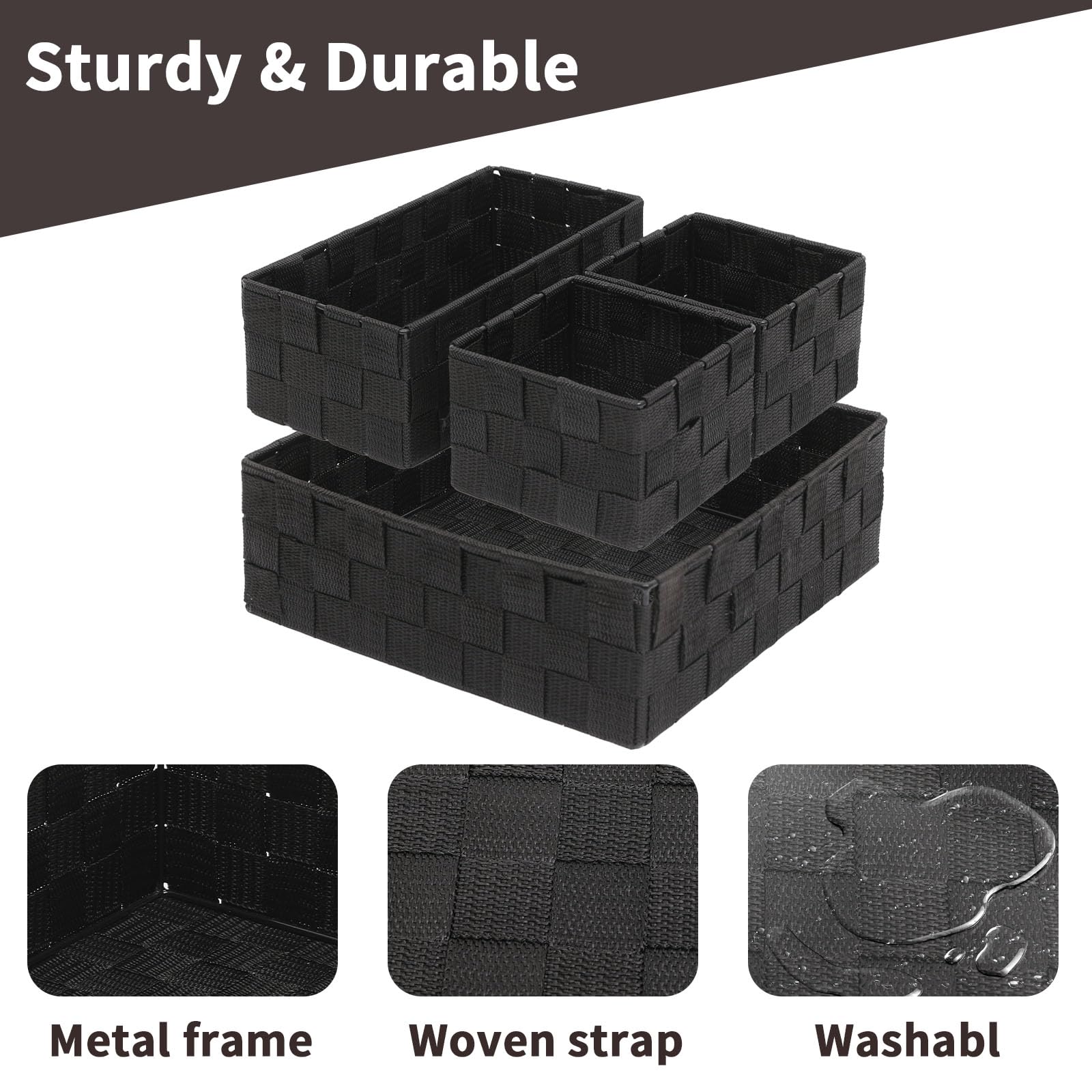 Fboxac Drawer Organizer Bins, Woven Storage Stackable Box Set of 4, Cube Baskets for Organizing Drawers, Shelves, Cabinets, and Dressers (Beige)