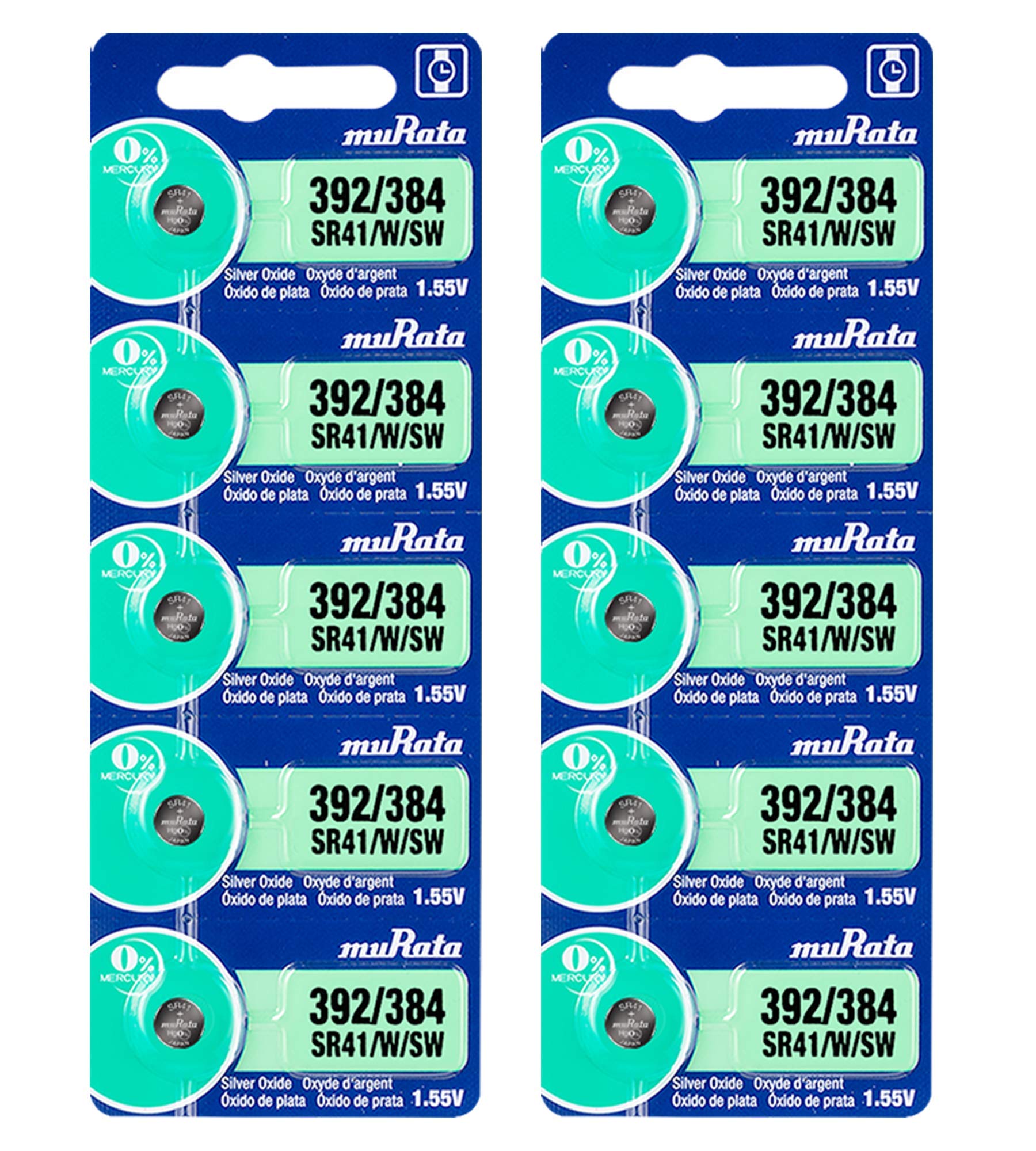 Murata 392/384 Battery SR41/W/SW 1.55V Silver Oxide Watch Button Cell (10 Batteries)