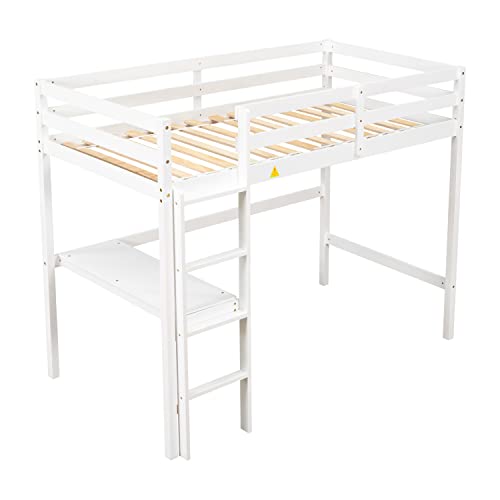 HomSof Twin Loft Bed with Built-in Desk,White