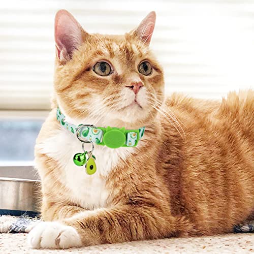 CooShou 4Pcs Breakaway Cat Collars with Bells Kitten Collar Breakaway Friut Plaid Collar with Pineapple, Cherry, Lemon, Avocado Adjustable Collars for Female Girl Cats Male Boy Cats