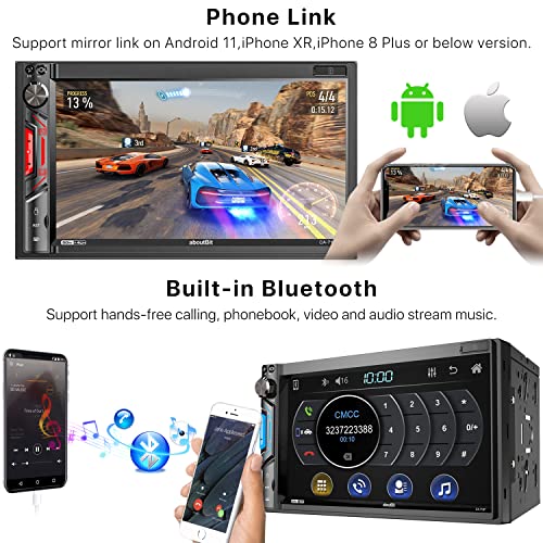 aboutBit Bluetooth Double Din Car Stereo - 7 inch HD Touchscreen MP5 Player Car Audio Receiver β Phonelink | Rearview Camera | AM/FM Radio | USB/SD/AUX | Subwoofer | SWC | Wireless Remote Control