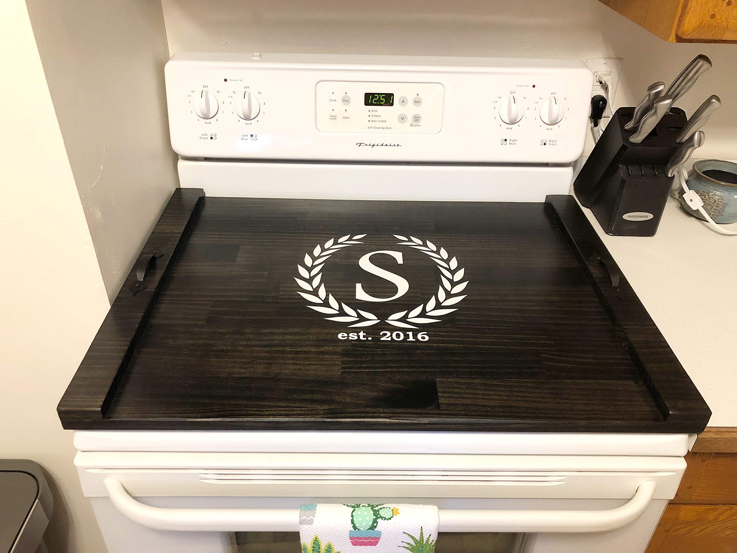 Rustic Stove Top Cover, Wooden Tray For Stove, Monogram Stove Cover, Stove Tray, Decorative Tray
