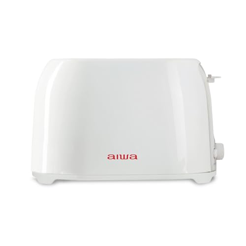 Aiwa Toaster, 2 Slice Wide Slot, Reheat and Defrost Function, 6 Browning Settings, Drop Down Crumb Tray, White