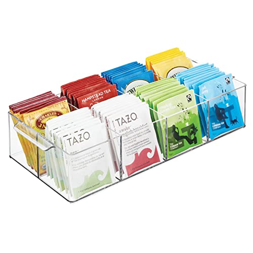 mDesign Plastic Condiment Organizer and Tea Bag Holder - 8-Compartment Kitchen Pantry/Countertop Storage Caddy - Divided Chip, Snack, Oatmeal Packet Holder - Lumiere Collection - Clear