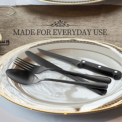 72 PCS Matte Black Silverware Set with Steak Knives for 12, Food-Grade Stainless Steel Flatware Cutlery Set For Home Restaurant Hotel, Kitchen Utensils Set, Dishwasher Safe