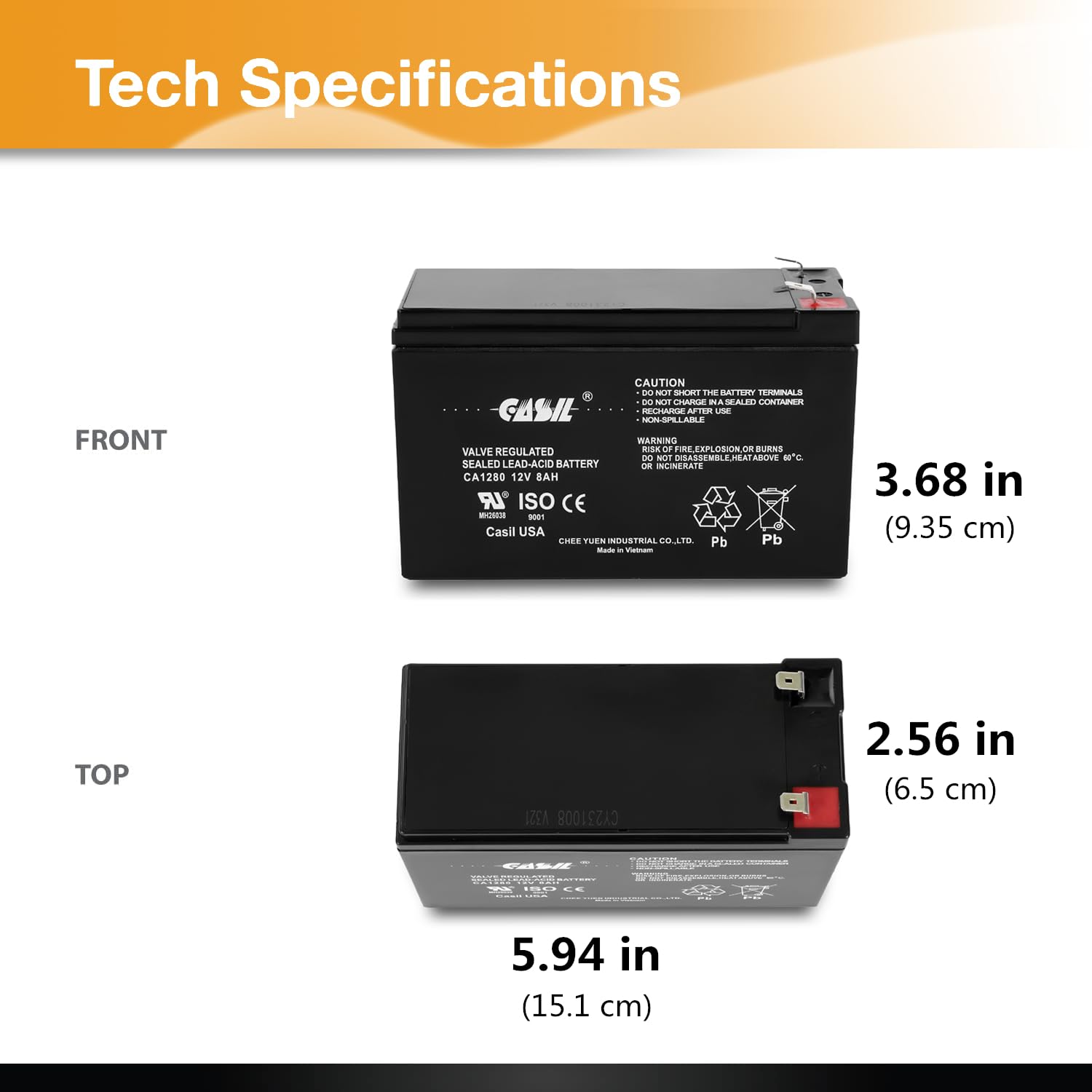 Casil Goldtop GT12080-HG 12v 8ah Battery for Fios F2 CA1280