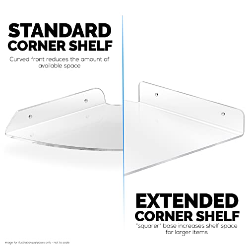 BRAINWAVZ 2-Pack 10β Corner Floating Shelf for Speakers, Books, Decor, Plants, Cameras, Photos, Kitchen, Bathroom, Routers & More Universal Small Holder Acrylic Wall Shelves (Clear)
