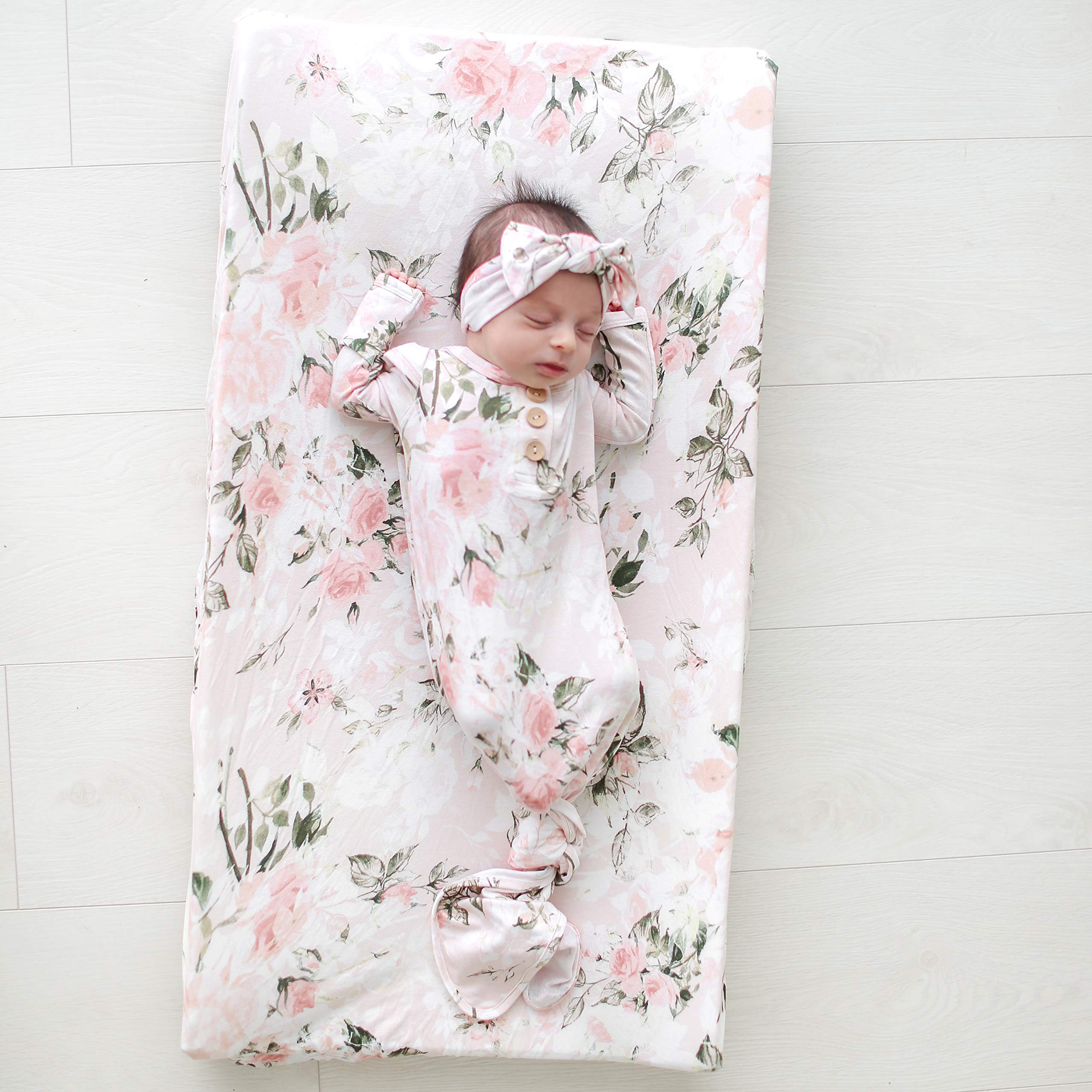 Posh Peanut Baby Changing Pad Cover Stretchy Viscose from Bamboo Viscose, for Standard 16" by 32" - Vintage Pink Rose