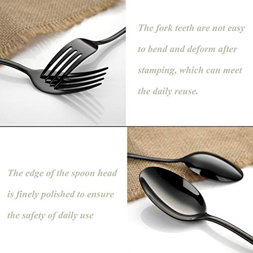 Black Silverware Set, 30-Piece Stainless Steel Flatware Set for 6, Cutlery Utensils Set Include Knives/Forks/Spoons Service for 6, Mirror Polished and Dishwasher Safe