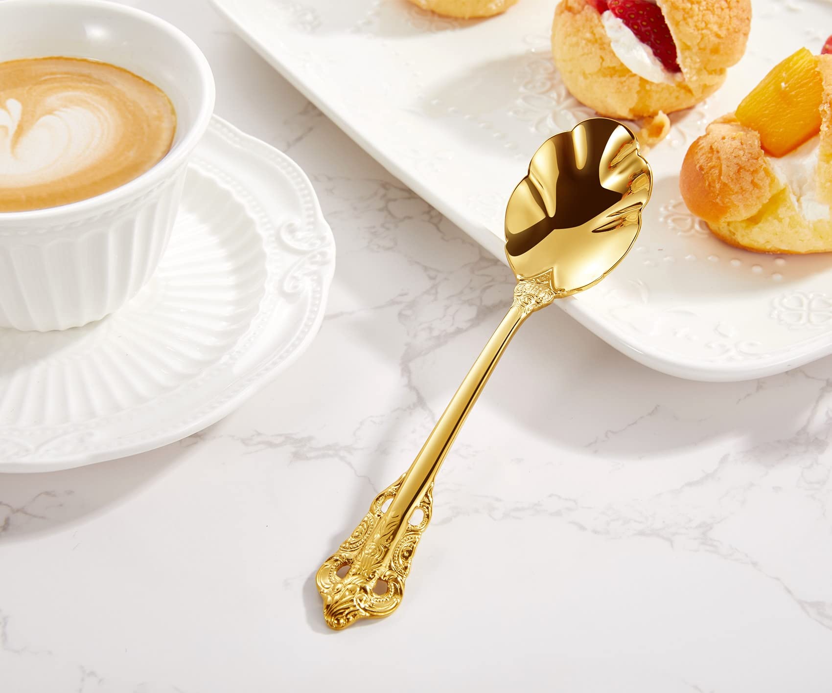 KEAWELL 6" Tea Spoons Set of 4, Coffee Espresso Demitasse Vintage Tea Spoon, 18/10 Stainless Steel, (Gold)