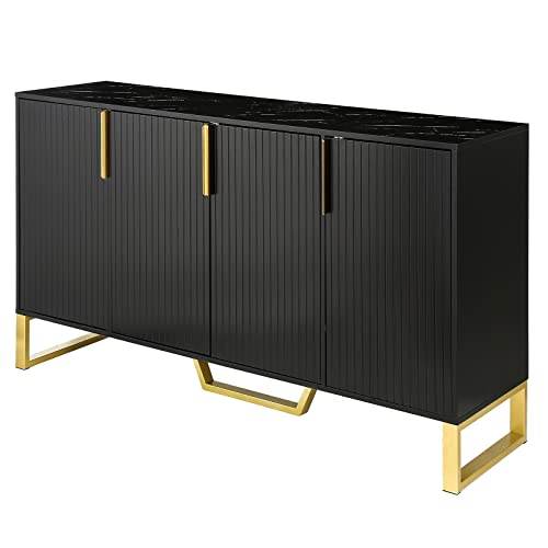 ATGHYURT Console Table, Sideboard Buffet Cabinet with 4 Doors, Metal Handles & Legs and Adjustable Shelves, Narrow Long Sofa Table for Living Room/Hallway/Couch