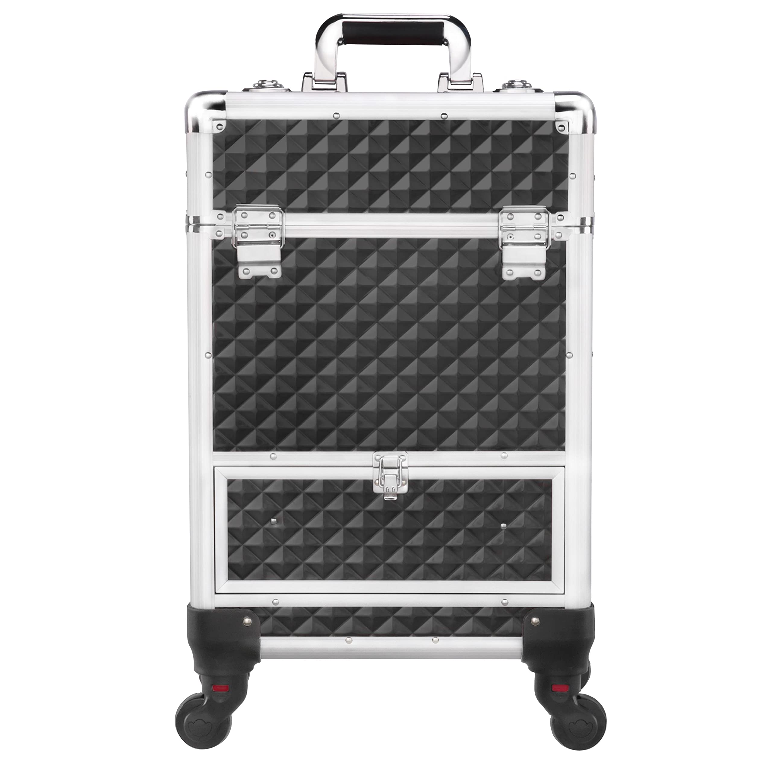 Topeakmart Professional Large Makeup Case, Professional Rolling Cosmetic Organizer Trolley, Portable Travel Makeup Train Case, With Drawer, Locks and Wheels - Black