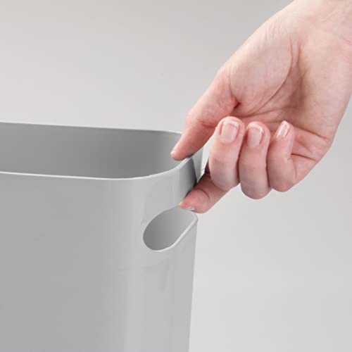mDesign Plastic Small Trash Can, 1.5 Gallon/5.7-Liter Wastebasket, Narrow Garbage Bin with Handles for Bathroom, Laundry, Home Office - Holds Waste, Recycling, 10" High, Aura Collection, 2 Pack, Gray
