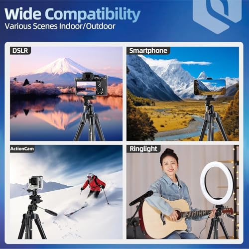 Fotopro Camera Tripod, 48" Phone Tripod with 3-Way Head, Lightweight Aluminum Tripod for Phone with Phone Mount Remote Control, Portable Travel Tripod, Camera Stand Compatible with DSLR