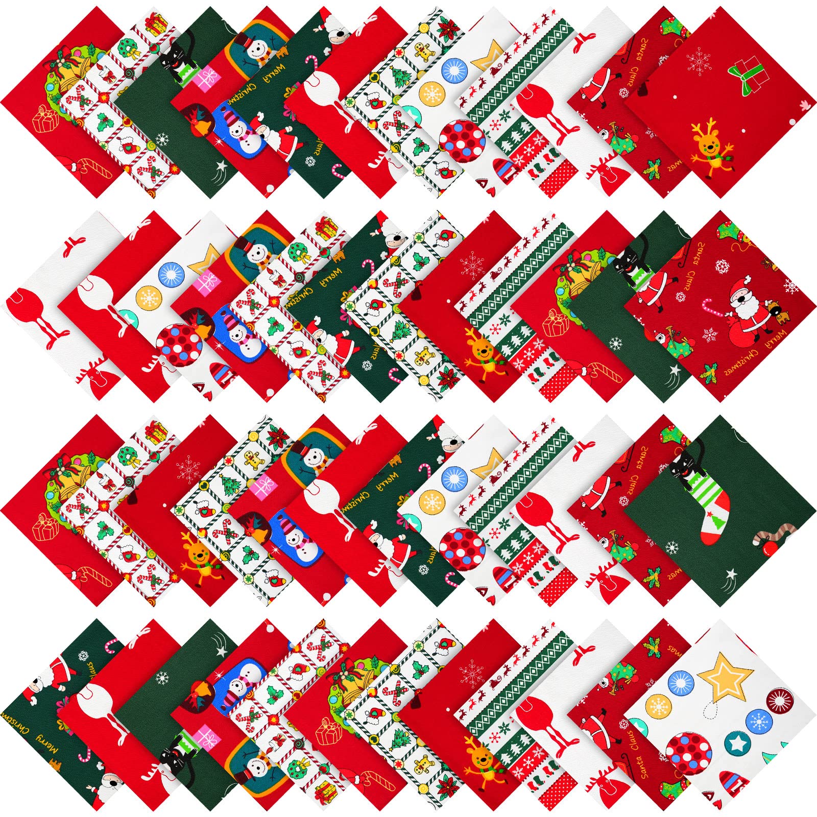 48 Pieces Christmas Fabric Bundles 5.9 x 5.9 Inch Assorted Quarter Bundles Square Christmas Tree Quilting Patchwork Precut Santa Claus Printed Fabric Scraps for Christmas Sewing DIY Crafts