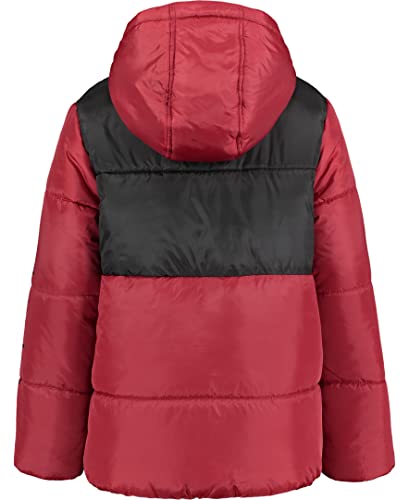 Calvin Klein Boys' Heavyweight Hooded Bubble Jacket with Polar Fleece Lining, Red Carpet, 5