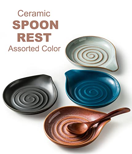 Ceramic Spoon Rest for Stove Top, Large Spoon Holder for Kitchen Counter Decor, 5" Cooking Spoon Rest Heat-Resistant, Gray