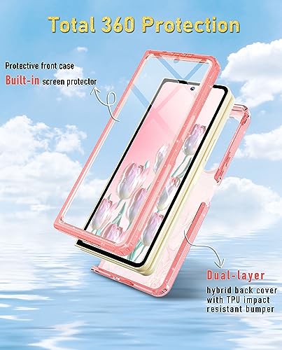 Btscase for Samsung Galaxy Z Fold 5 Case,Built in Front Screen Protector,Gold Glitter Marble Pattern Hard PC Slim Shockproof Full Body Drop Protective Case for Galaxy Z Fold 5 5G (2023), Rose Gold