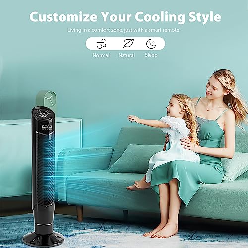 Antarctic Star Tower Fan 360°Oscillating Fan Quiet Cooling 24H Timer Remote Control Powerful Standing 8 Wind Speed 3 Wind Modes Ionizer Mode Bladeless Portable LED Display,Bedroom Office 40-Inch BLACK
