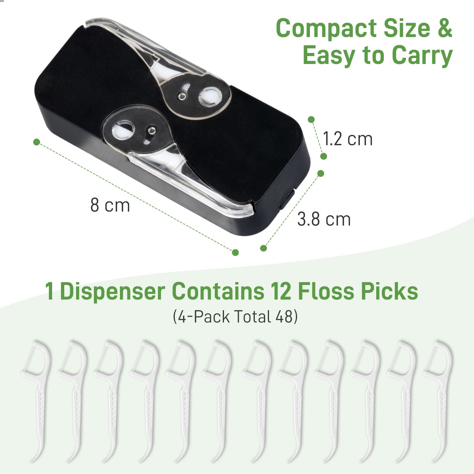 4-Pack Portable Floss Dispenser with 48 Floss Sticks, Upgraded Dental Floss Case, Refillable Floss Stick Organizer, Portable Floss Box (4X Color Dispenser with 48x Floss Sticks) (4pcs)