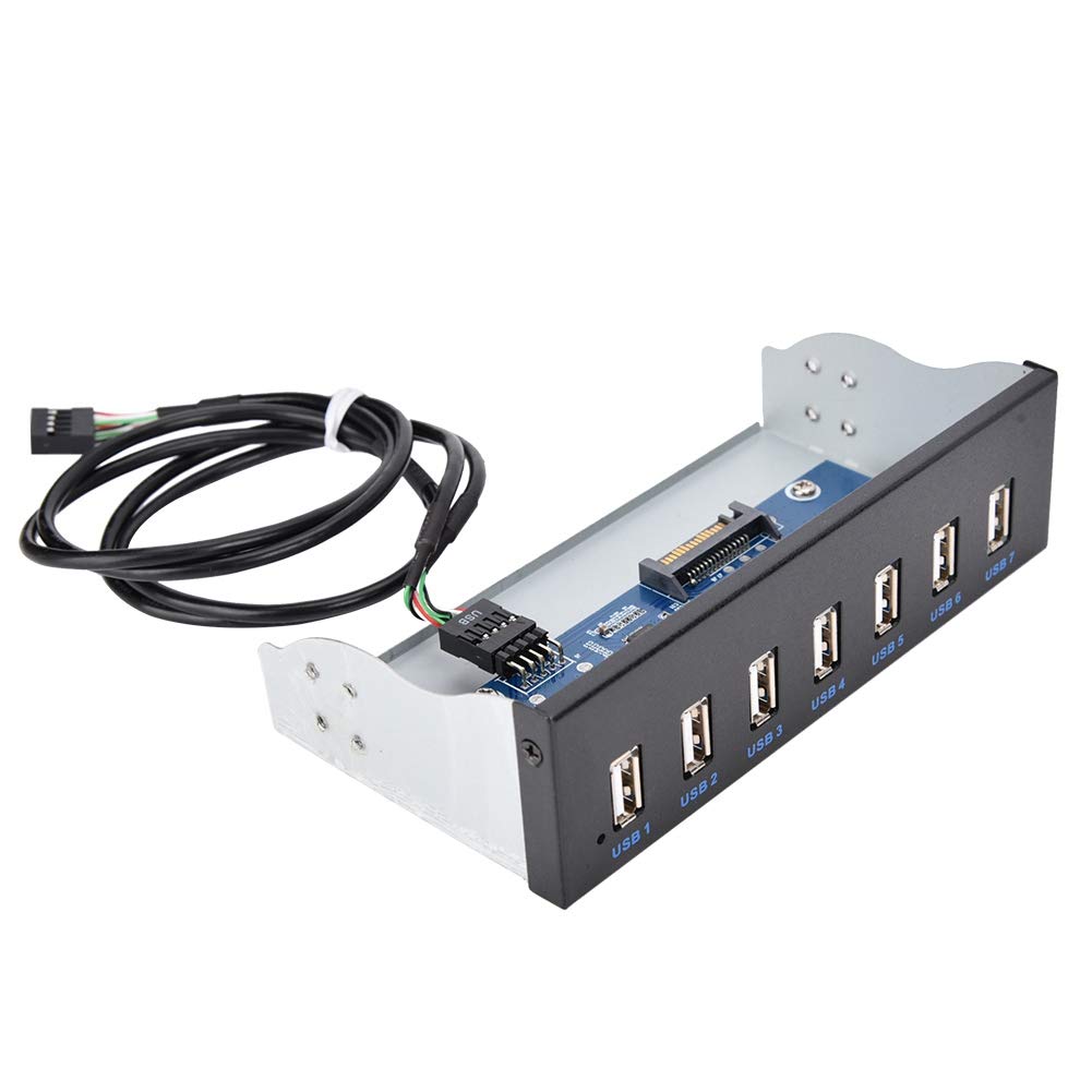 USB Front Panel, 5.25 Internal Front USB Hub Box Panel 7 Port USB2.0 Lossless Data Transmission USB Hub Drive Panel for 5.25in Computer Box