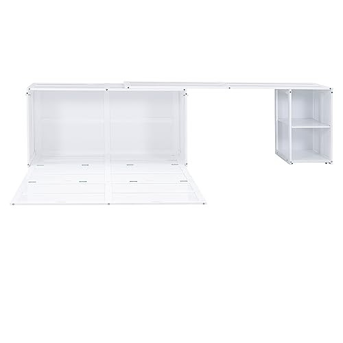 BIADNBZ Queen Size Murphy Bed with Rotable Desk and Shelves,Solid Wood Versatile Bedframe with Cabinet for Bedroom/Guest Room,White
