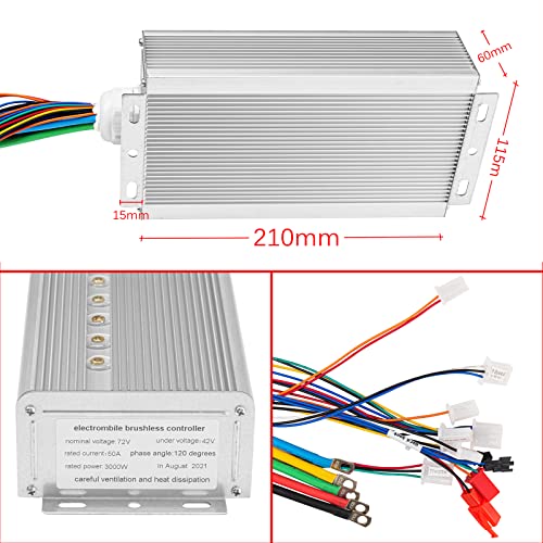 BLDC 72V 3000W Brushless Motor Kit with 24 Mosfet 50A Controller and Throttle for Electric Scooter E Bike Engine Motorcycle DIY Part Conversion Kit (6 Part in 1 and Motor with Foot)