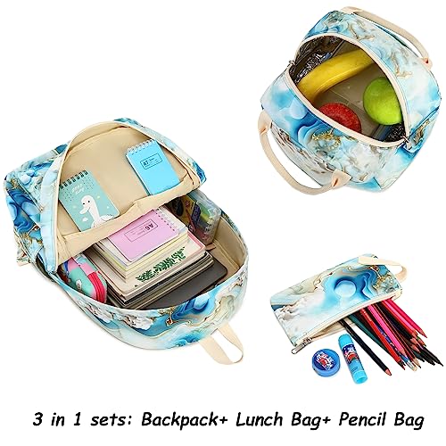 Bluboon Teen Girls School Backpack Kids Bookbag Set with Lunch Box Pencil Case Travel Laptop Backpack Casual Daypacks