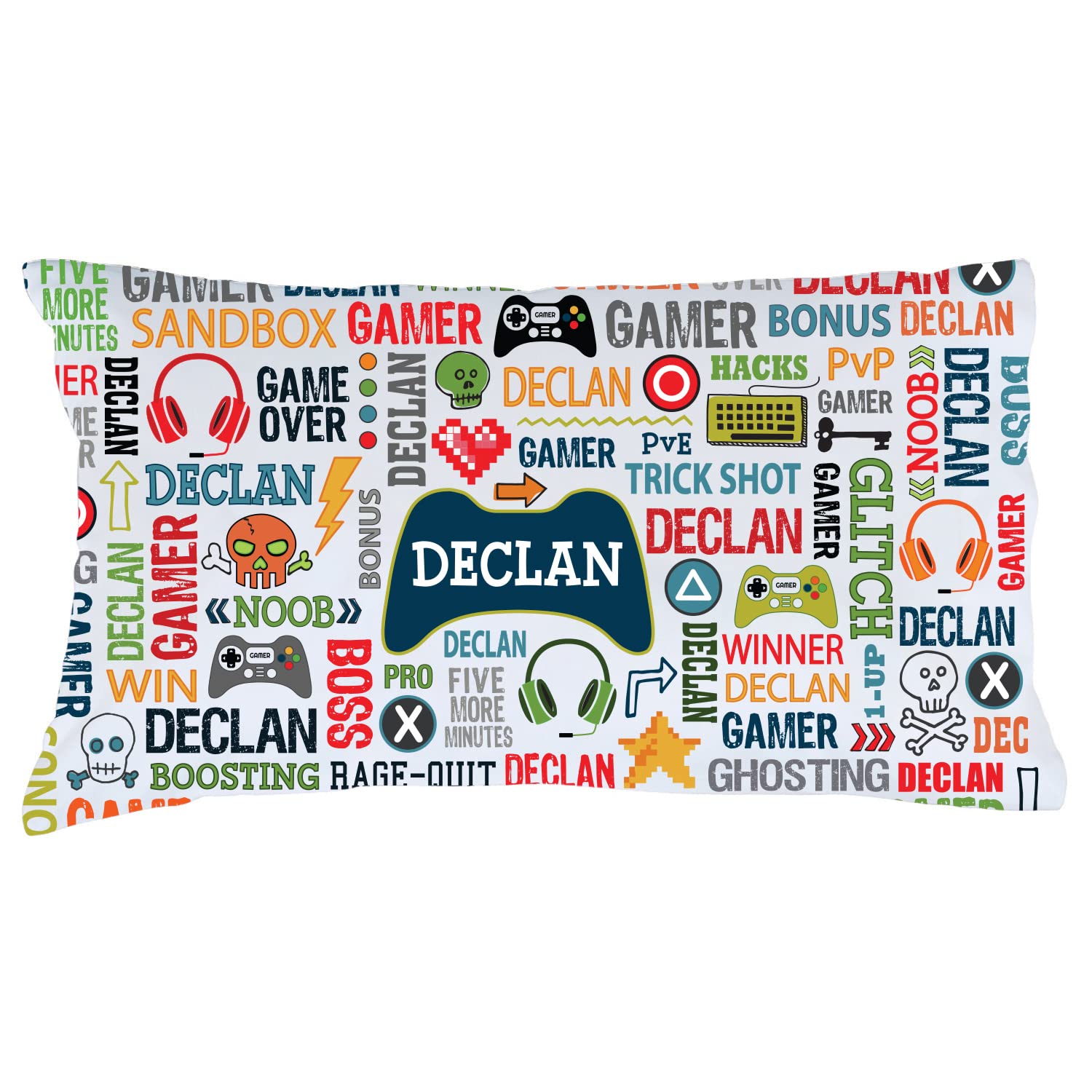 Personalized Planet Video Gamer Icon Pillowcase with Custom Name Printed | Fun Bedroom DƩcor for Children | Standard Queen Size Pillow Cover | 20x31