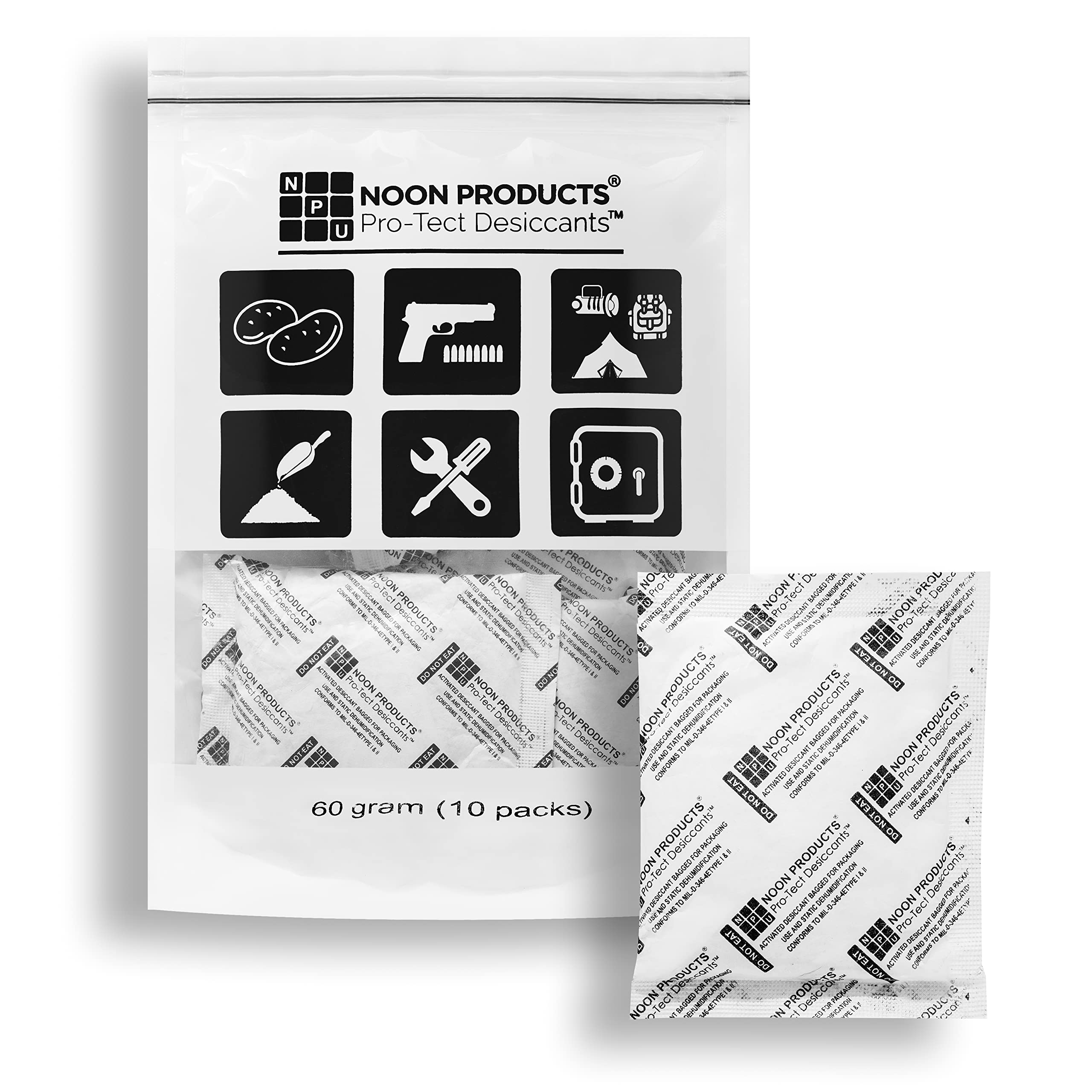 60 Gram Silica Gel Pack Desiccant | Dust Prevention for Safes | No Static | Household and Commerical Use | Military Grade Conforms to MIL-D-3463E for Absorption Capacity | 10-Pack