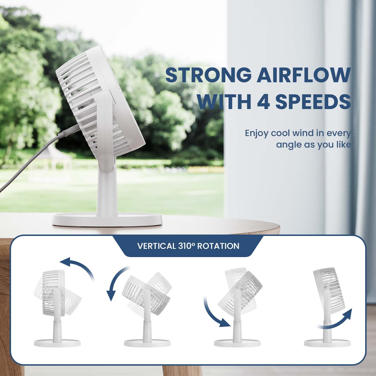 4 Speeds Strong Desk Fan with Elegant Apperance, Personal Portable Mini USB Fan, Quiet, 310 Degree Rotation, Detachable, Easy to Clean, Lightweight, 4 inch, for Bedroom, Desk, Home⦠B08QTX4K7L