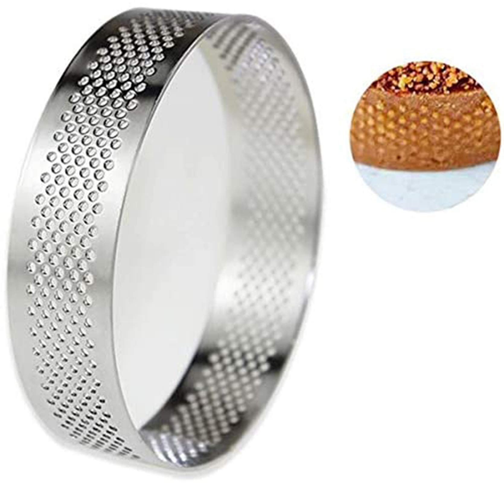 6pcs 8cm Circular Steel Porous Tart Ring Bottom Tower Pie Cake Baking Tools Heat-Resistant Perforated Cake Mousse Ring