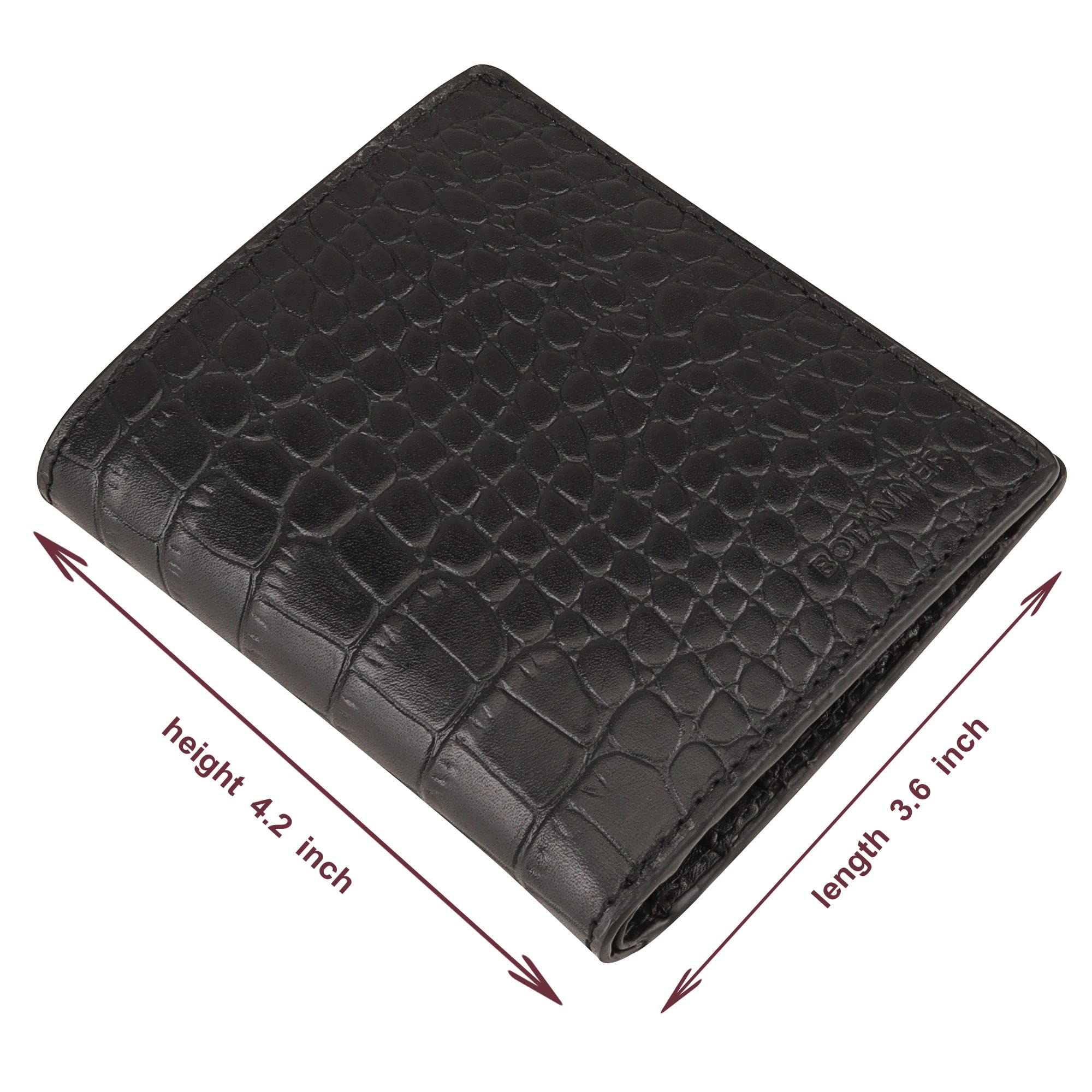 BOTANNER Genuine Leather Womens Wallet RFID Blocking Slim Compact 6 Credit Card Slots 1 ID Window Bills Sections Zipped Section for Coins Secure Button Closure Gift Boxed Red