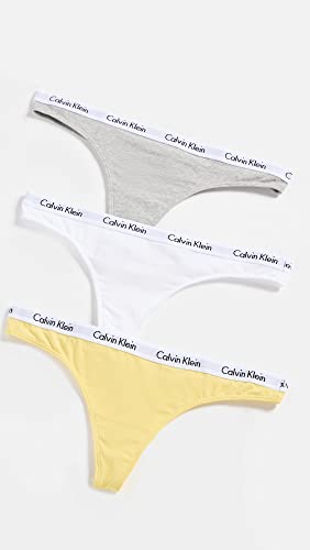 Calvin Klein Underwear Women's Carousel Thong Pack, Lime/White/Grey Heather-925, L