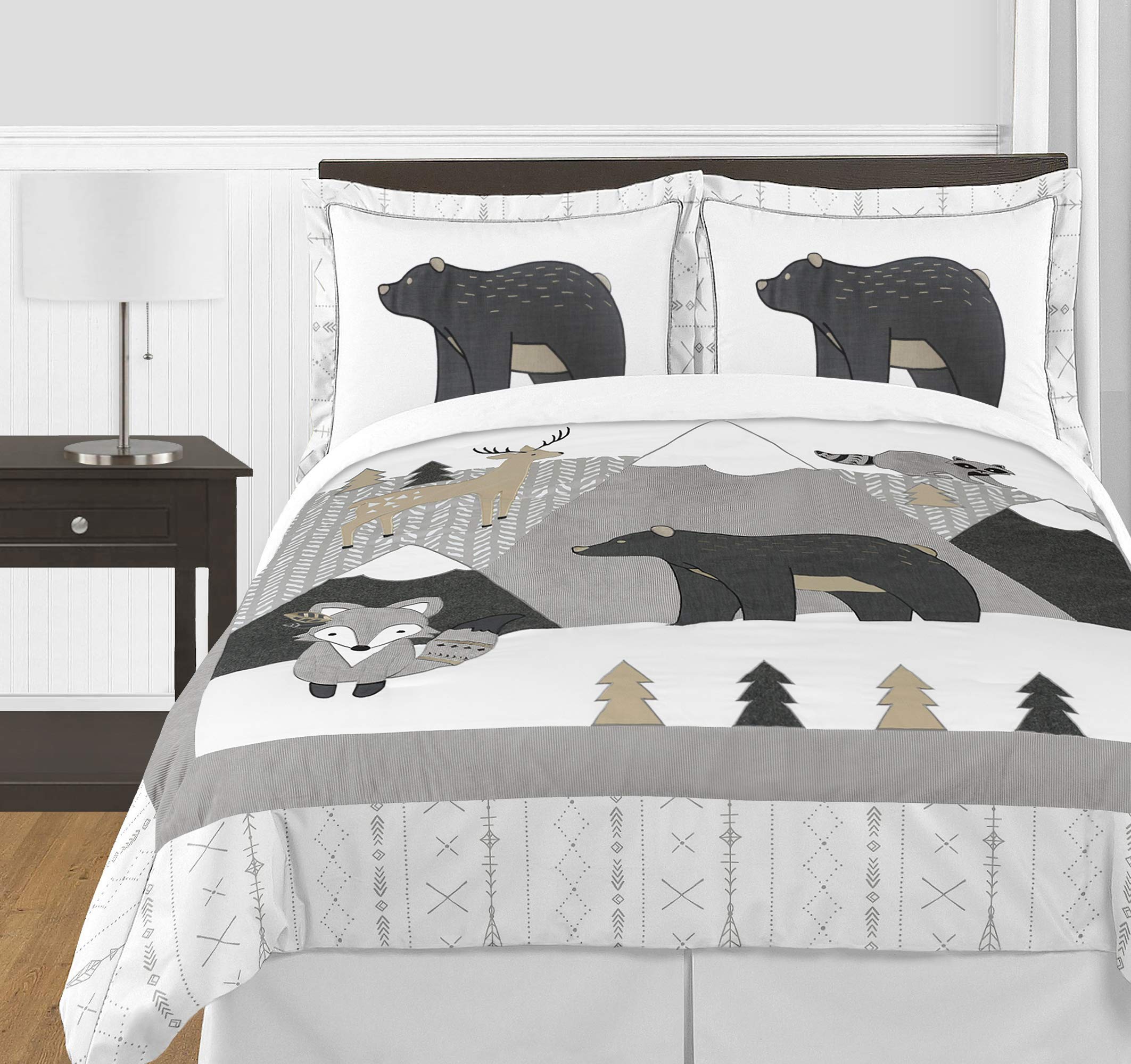 Sweet Jojo Designs Grey and White Boho Herringbone Arrow Window Treatment Valance for Gray Woodland Forest Friends Collection