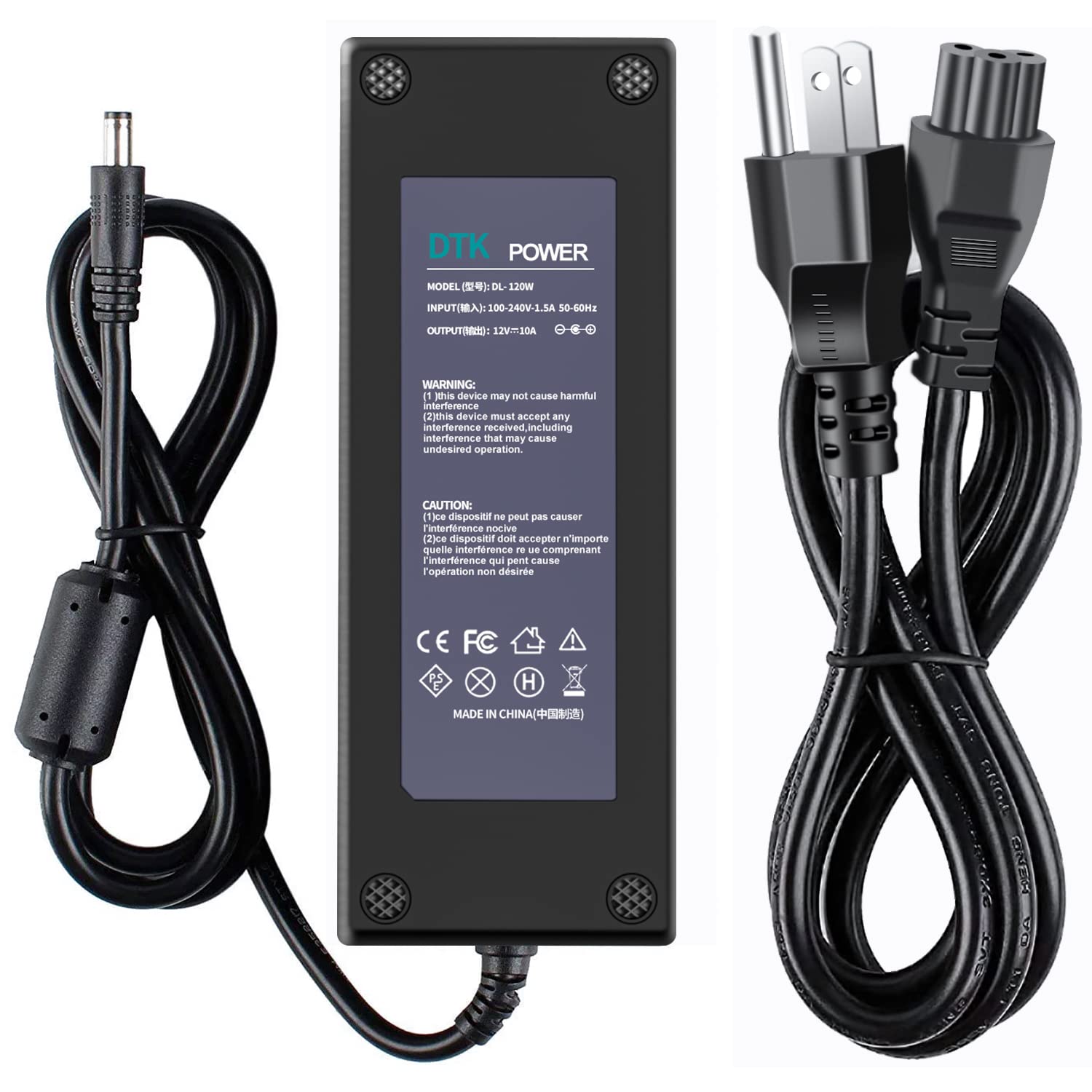 DTK 12V 10A 120W Mains Charger Adapter for TFT LCD Monitor Screen, LED, TV, NAS, HD Outdoor, Pico-PSU, Router, Hub, Switch Connector: 5.5mm X 2.5mm