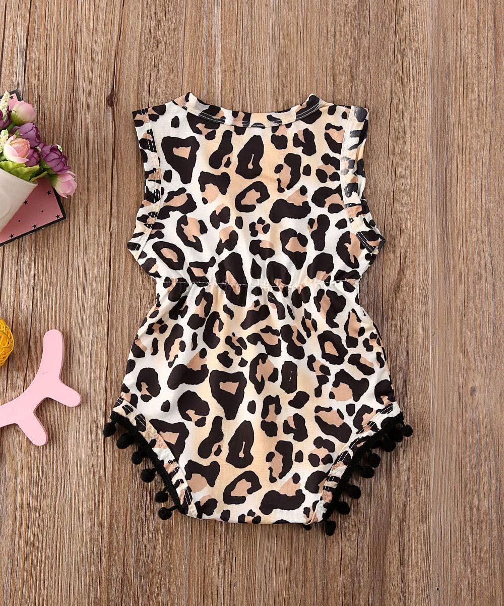 Newborn Kids Baby Girls Clothes Floral Jumpsuit Romper Playsuit Backless Ruffle Headband Sunsuit Outfits (Leopard, 0-6 Months)