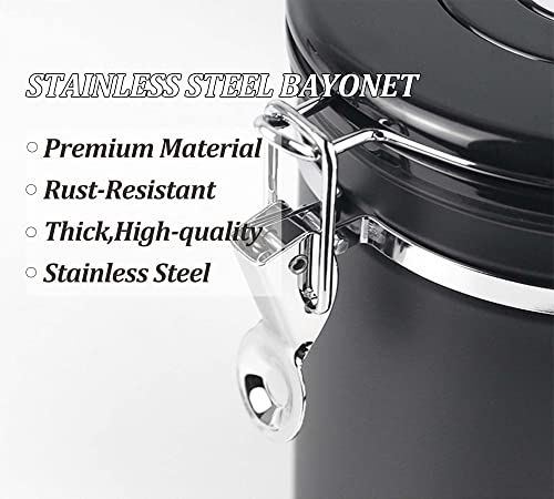 ANTOWALL Coffee Containers Stainless Steel 1.8L Coffee Jar Canister Airtight Storage Coffee Tank With Scoop & Date Tracker For Coffee Bean, Tea, Sugar, Flour (Black)