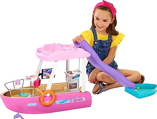 Barbie Toy Boat Playset, Dream Boat with 20+ Pieces Including Pool, Slide & Dolphin, Ocean-Themed Accessories