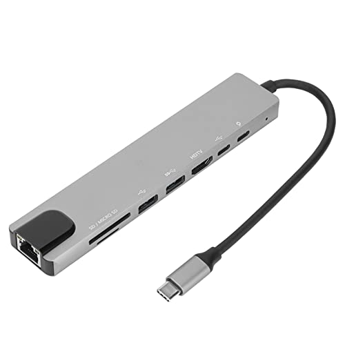 8 in 1 USB C Hub, 87W PD USB C Fast Charging, Portable USB C Converter with 4K, USB C to HDMI, Ethernet Port, , SD/TF Card Reader, for Linux/Windows XP/Vista/ 10
