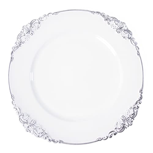 6Pcs Embossed Charger Plates, 13-Inch Round Dinner Plate Chargers, White with Gold Trim, White + Gold Trim (NM00603)