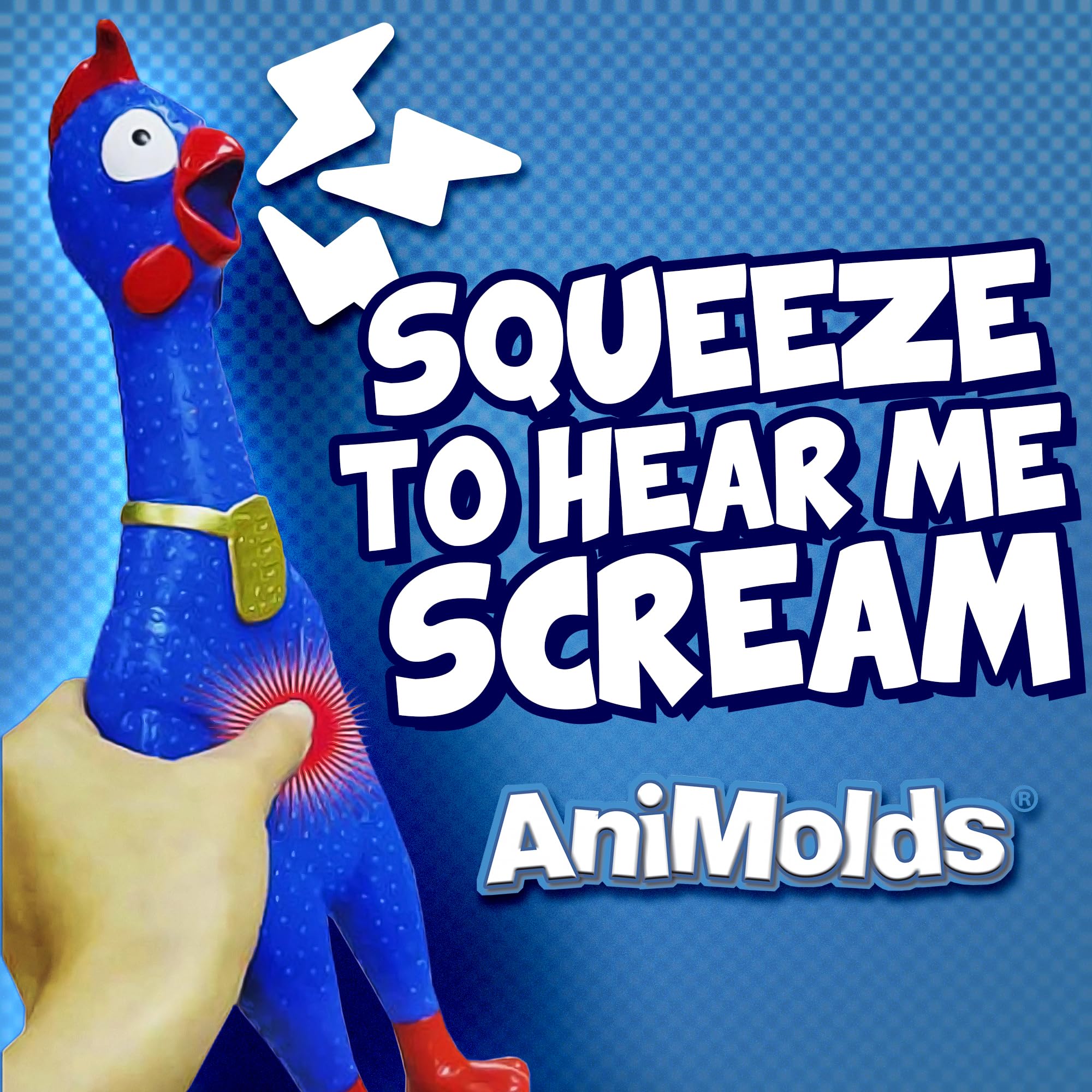 Animolds Tie-Dye Squeeze Me Rubber Chicken Toy | Screaming Rubber Chickens for Kids | Novelty Squeaky Toy Chicken (6 Pack Solid)
